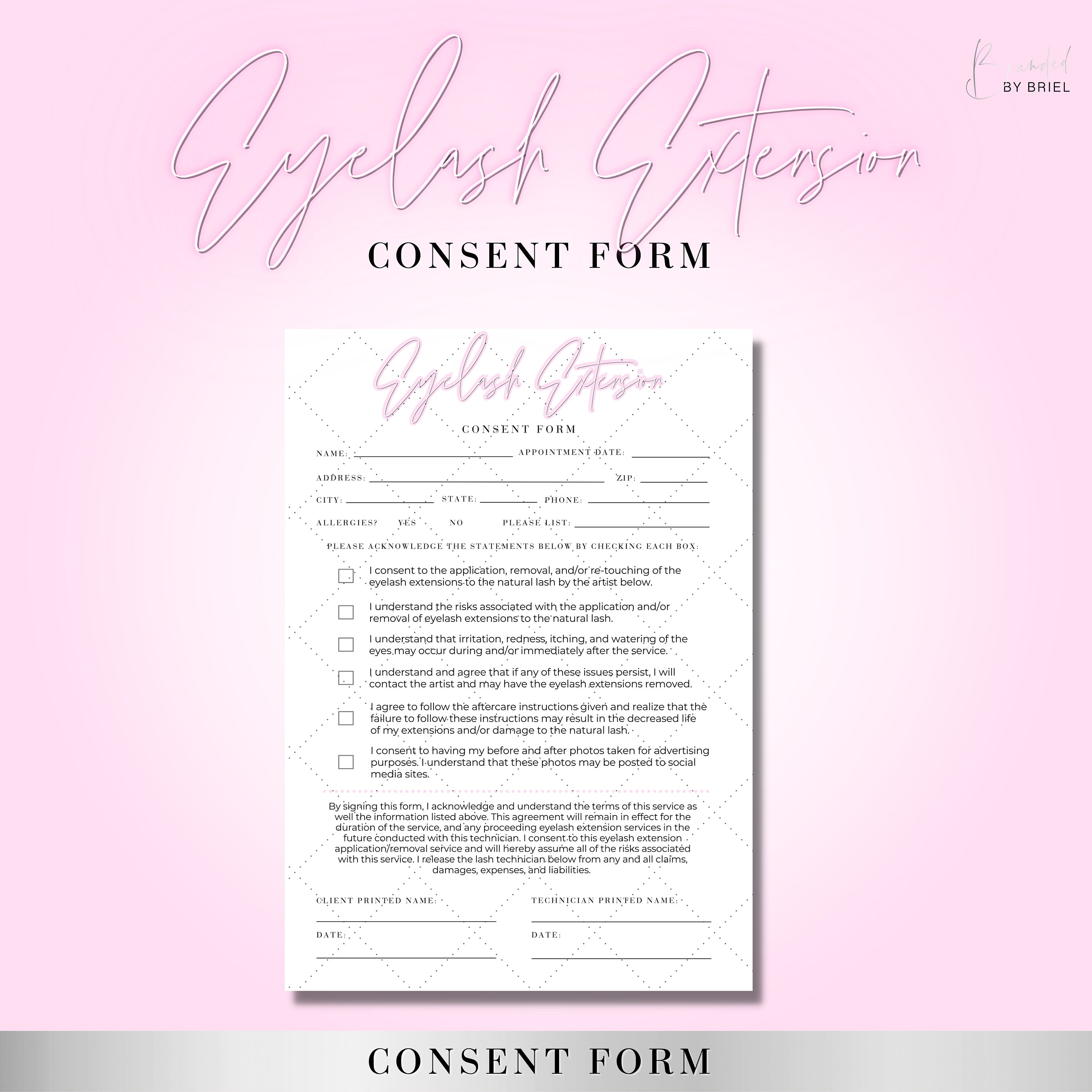 PINK Eyelash Extensions Consent Form PRINTABLE & DOWNLOADABLE! - Etsy