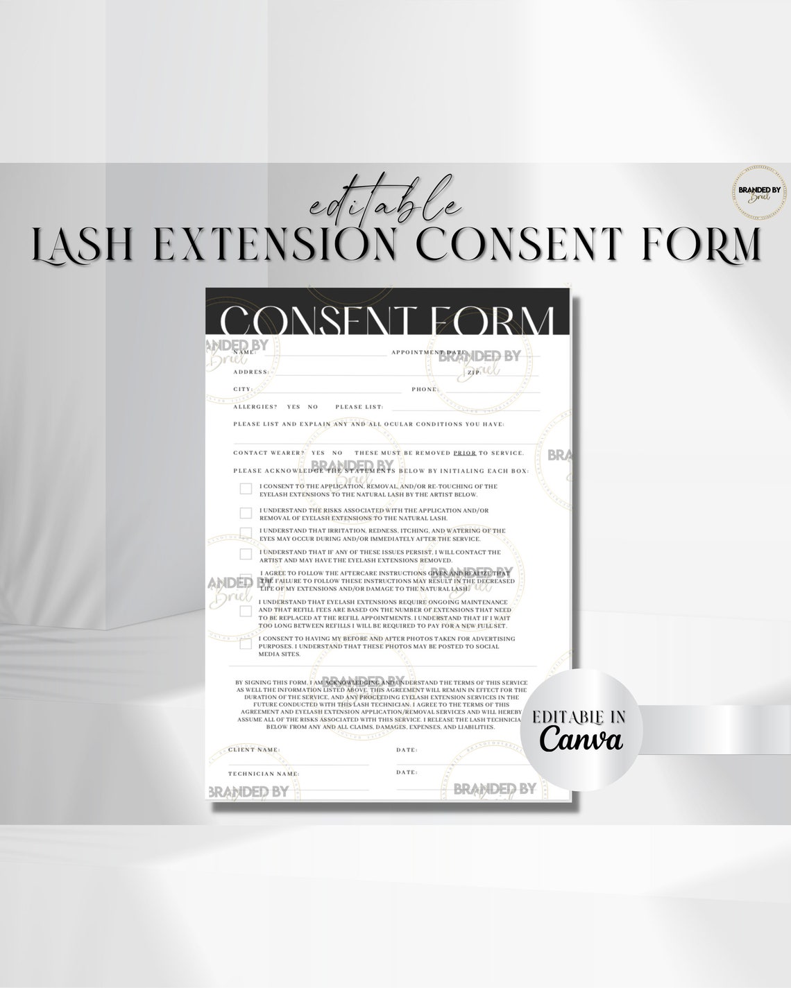 Editable Modern Black Eyelash Extensions Consent Form Template - Etsy