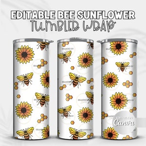 Editable Bee Sunflower 20 Oz Straight Tumbler Wrap Template - Etsy