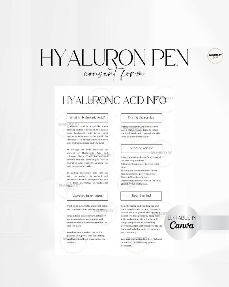 Editable Hyaluron Pen Consent Form With Info Page - Etsy