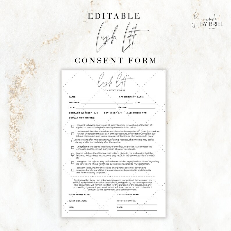 EDITABLE Simple Eyelash Lift Consent Form - Etsy