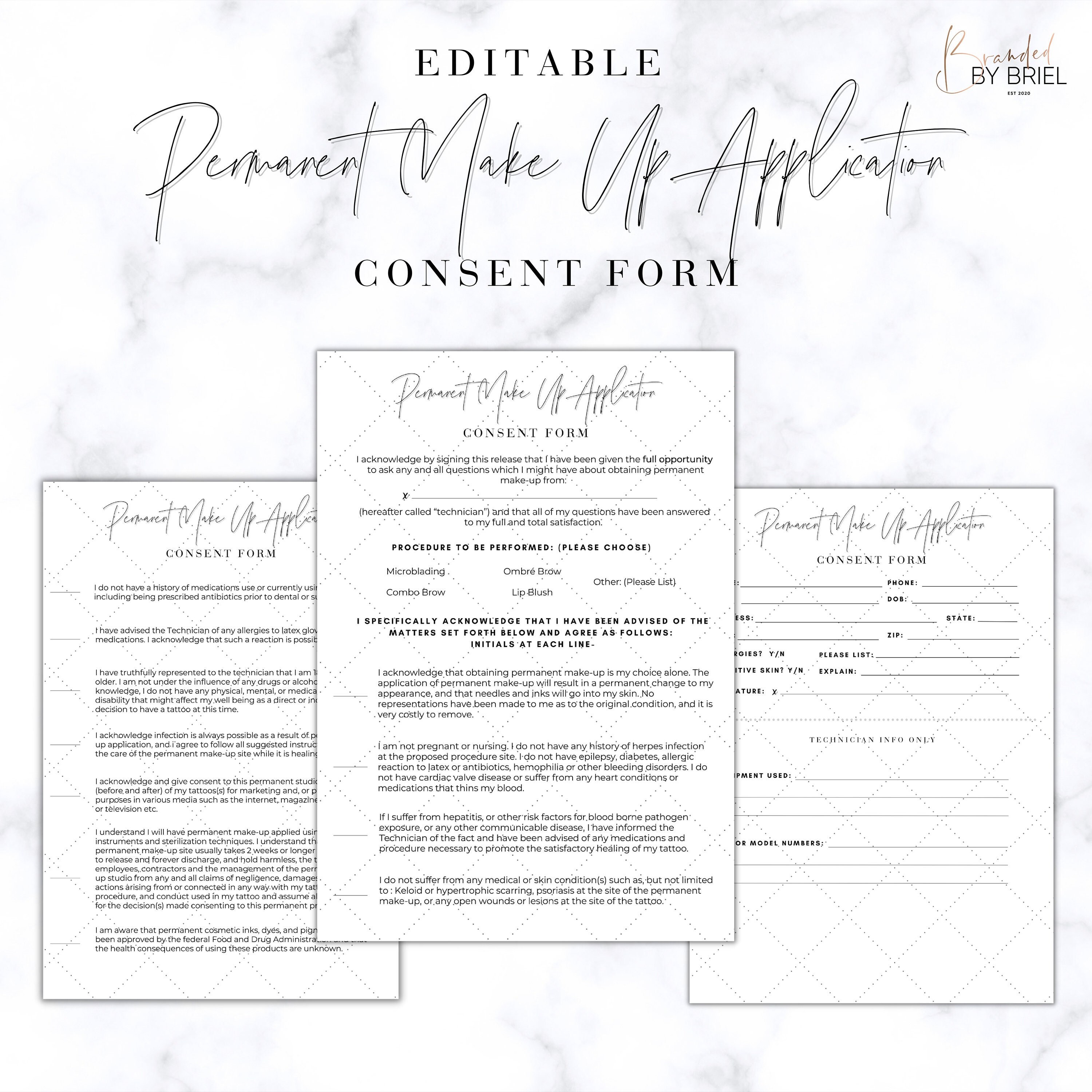 Editable Simple Permanent Makeup Consent Form - Etsy