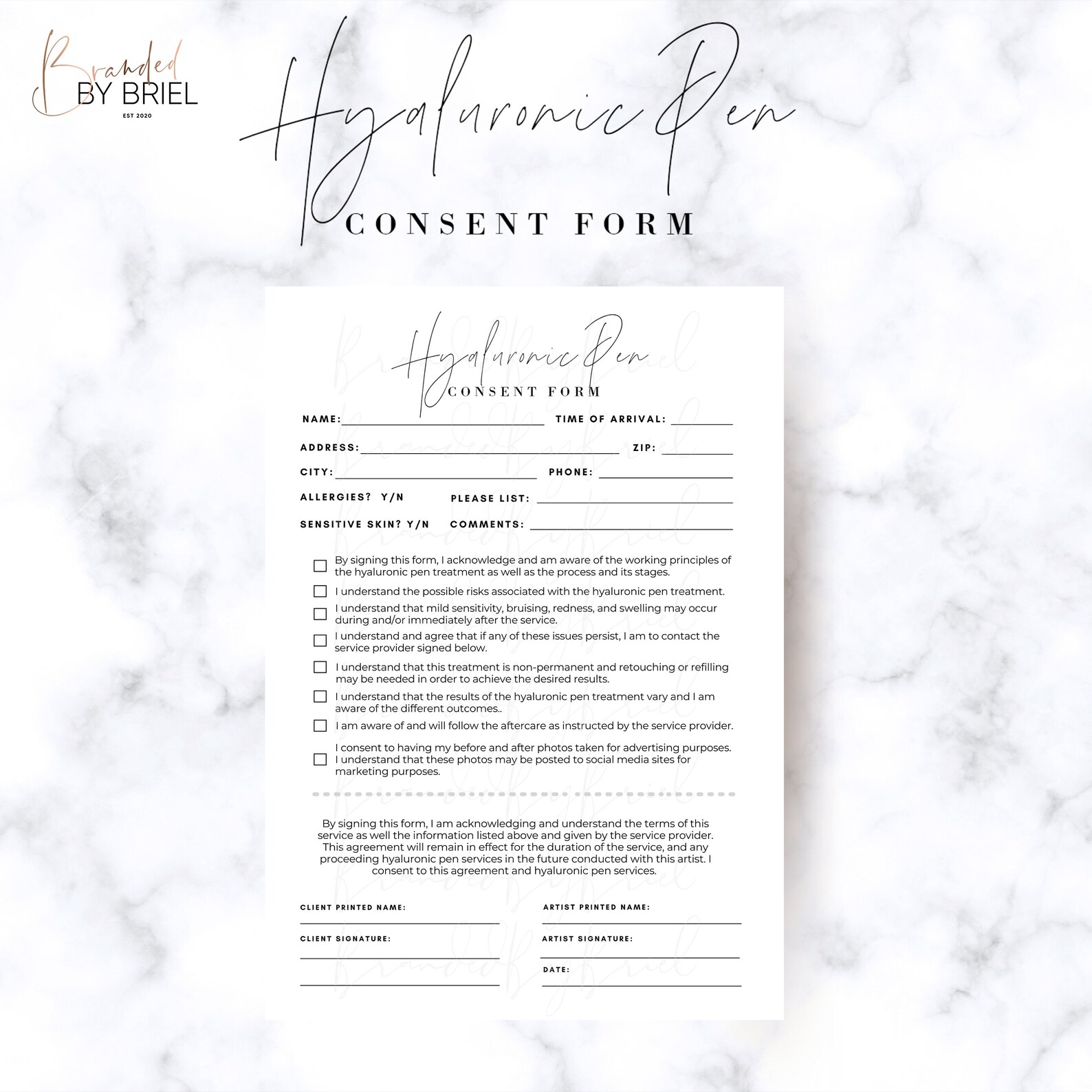 Simple Hyaluronic Pen Consent Form PRINTABLE & DOWNLOADABLE! - Etsy