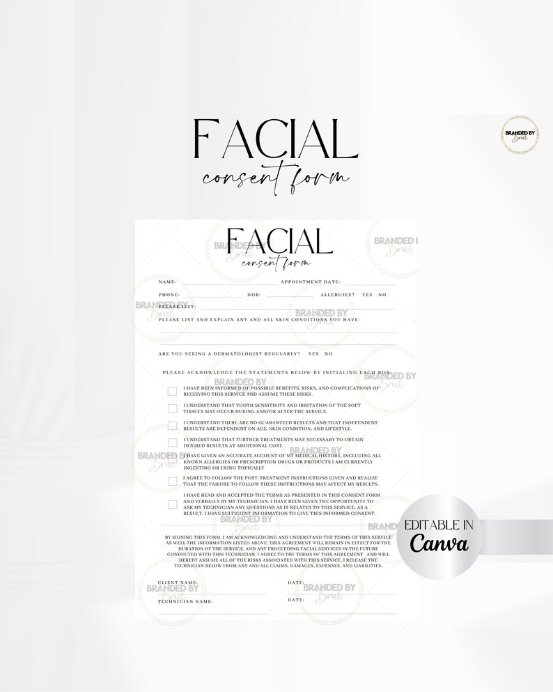 EDITABLE Facial Consent Form - Etsy