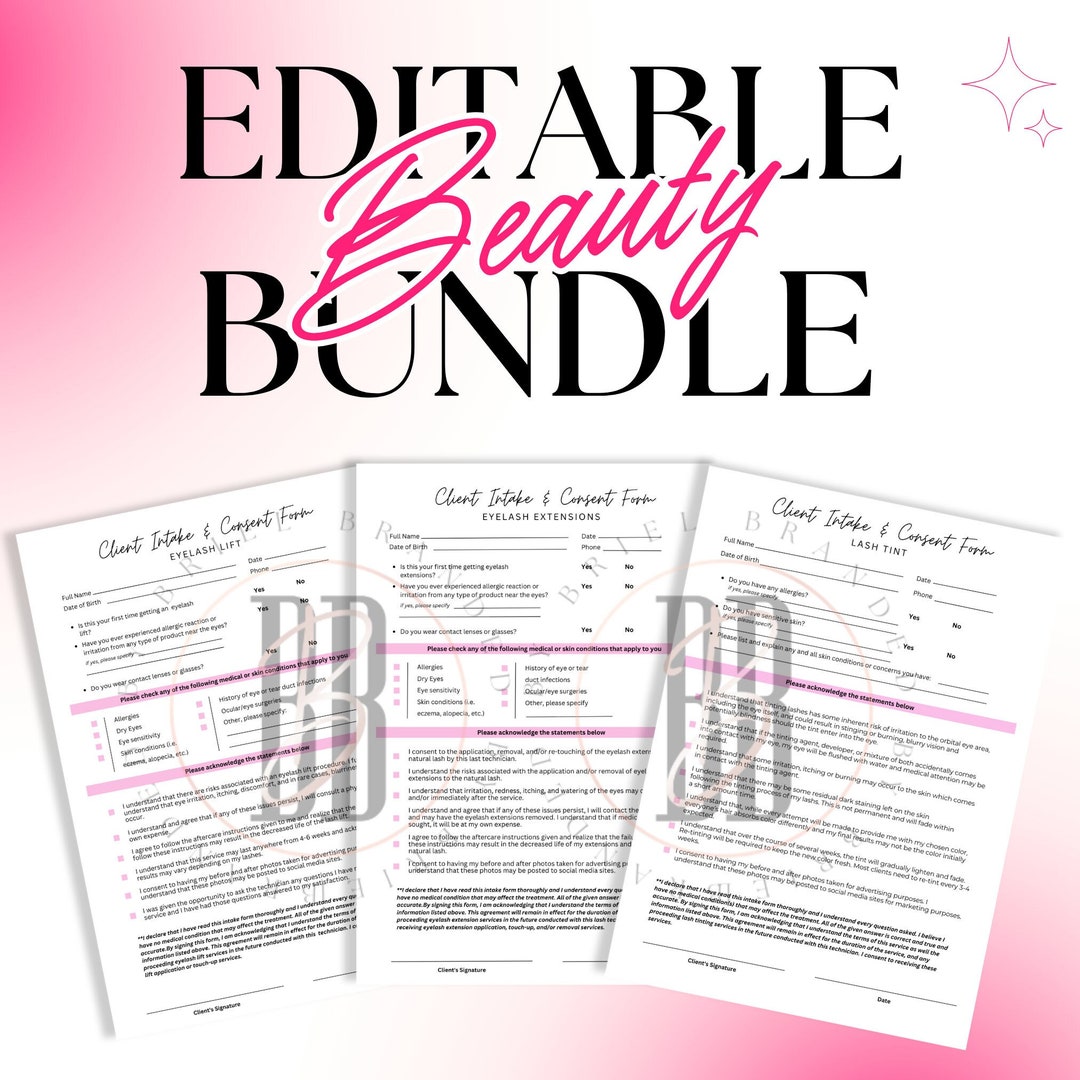 Editable Beauty Consent Form Bundle for Eyelash Extensions, Lash Lifts ...