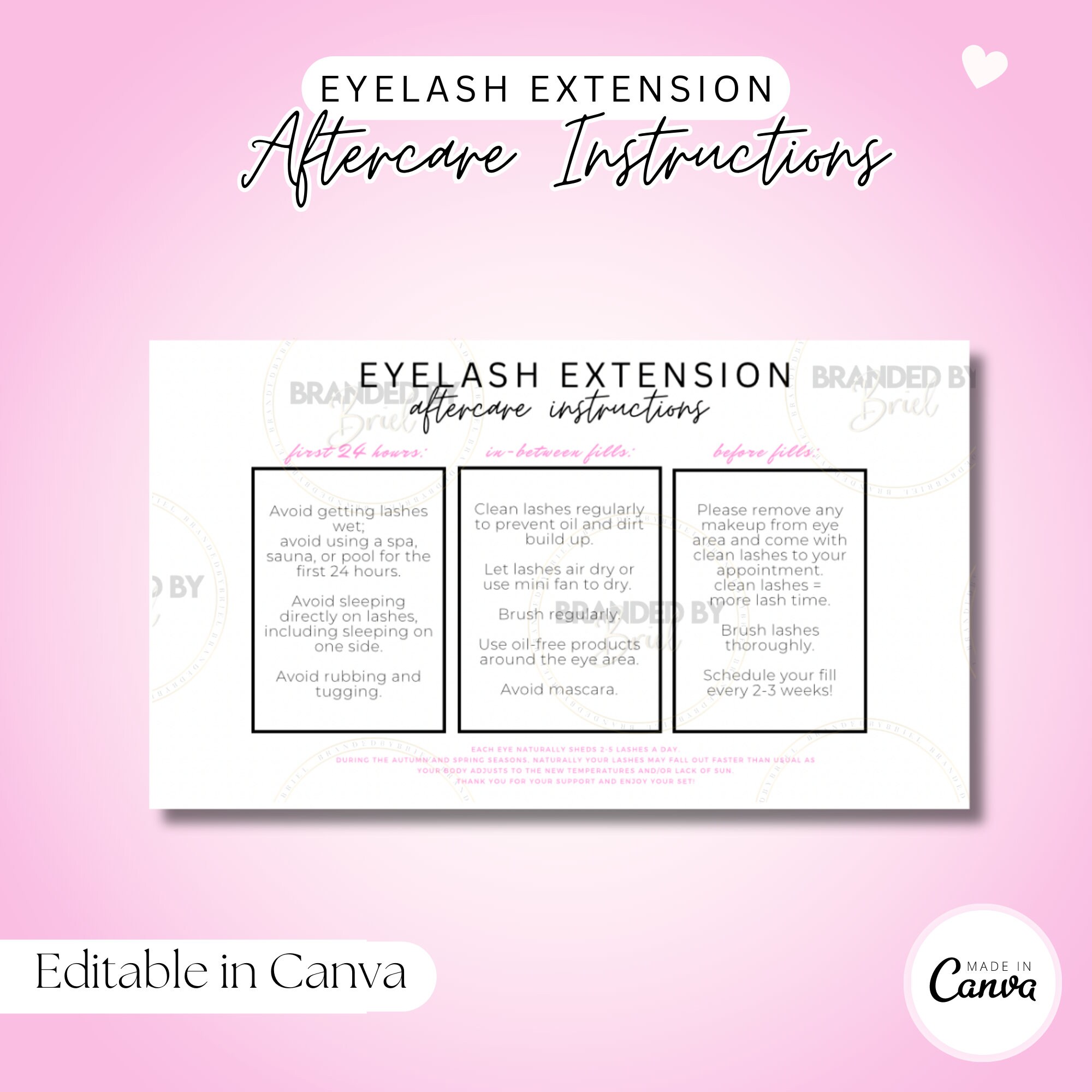 Editable Eyelash Extension Aftercare Instructions - Etsy
