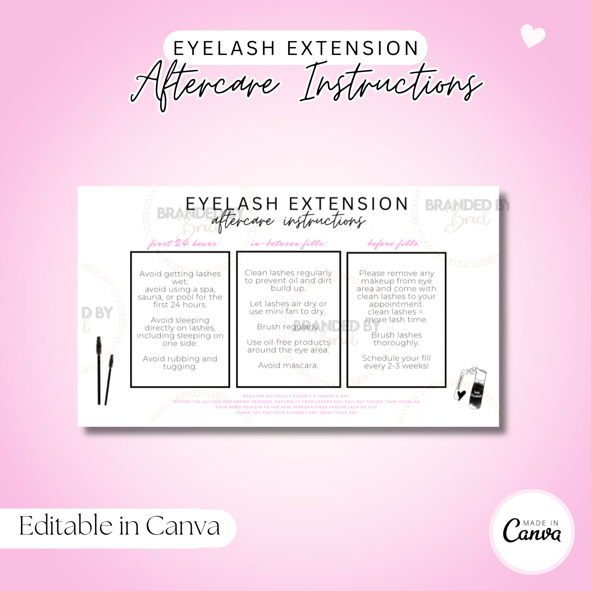 Editable Eyelash Extension Aftercare Instructions - Etsy
