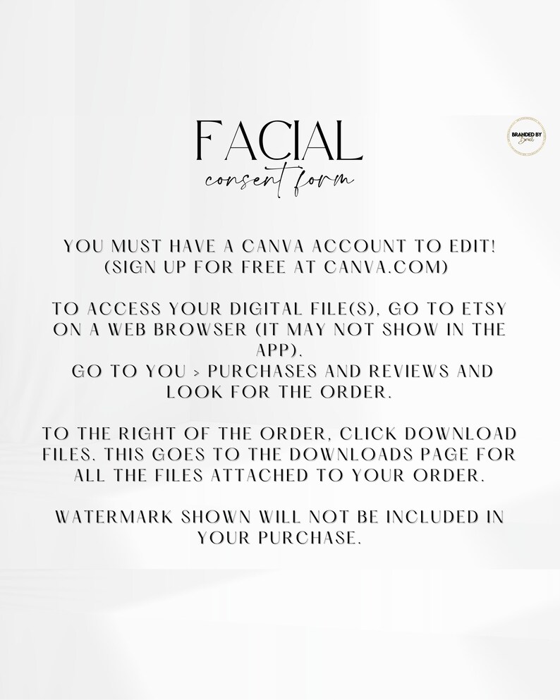 EDITABLE Facial Consent Form - Etsy