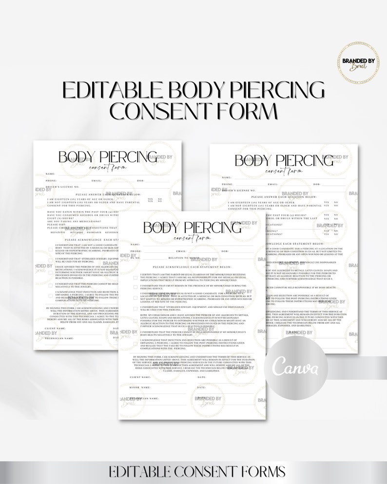 Editable Body Piercing Consent Form Template - Etsy