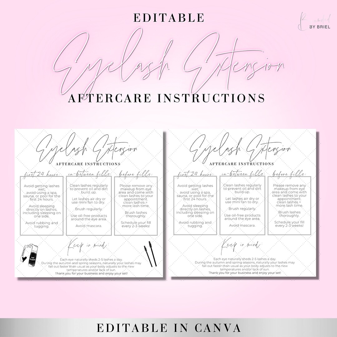 Editable Eyelash Extensions Aftercare Instructions - Etsy