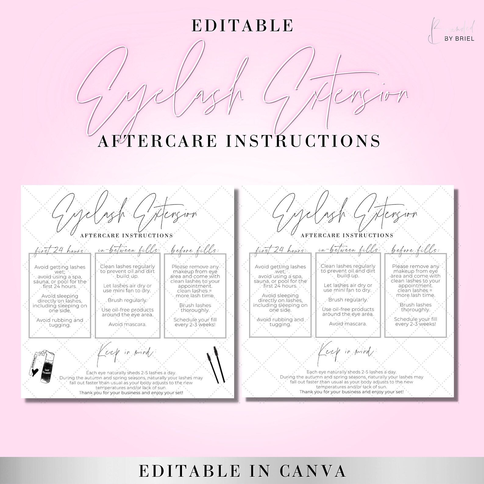 Editable Eyelash Extensions Aftercare Instructions - Etsy