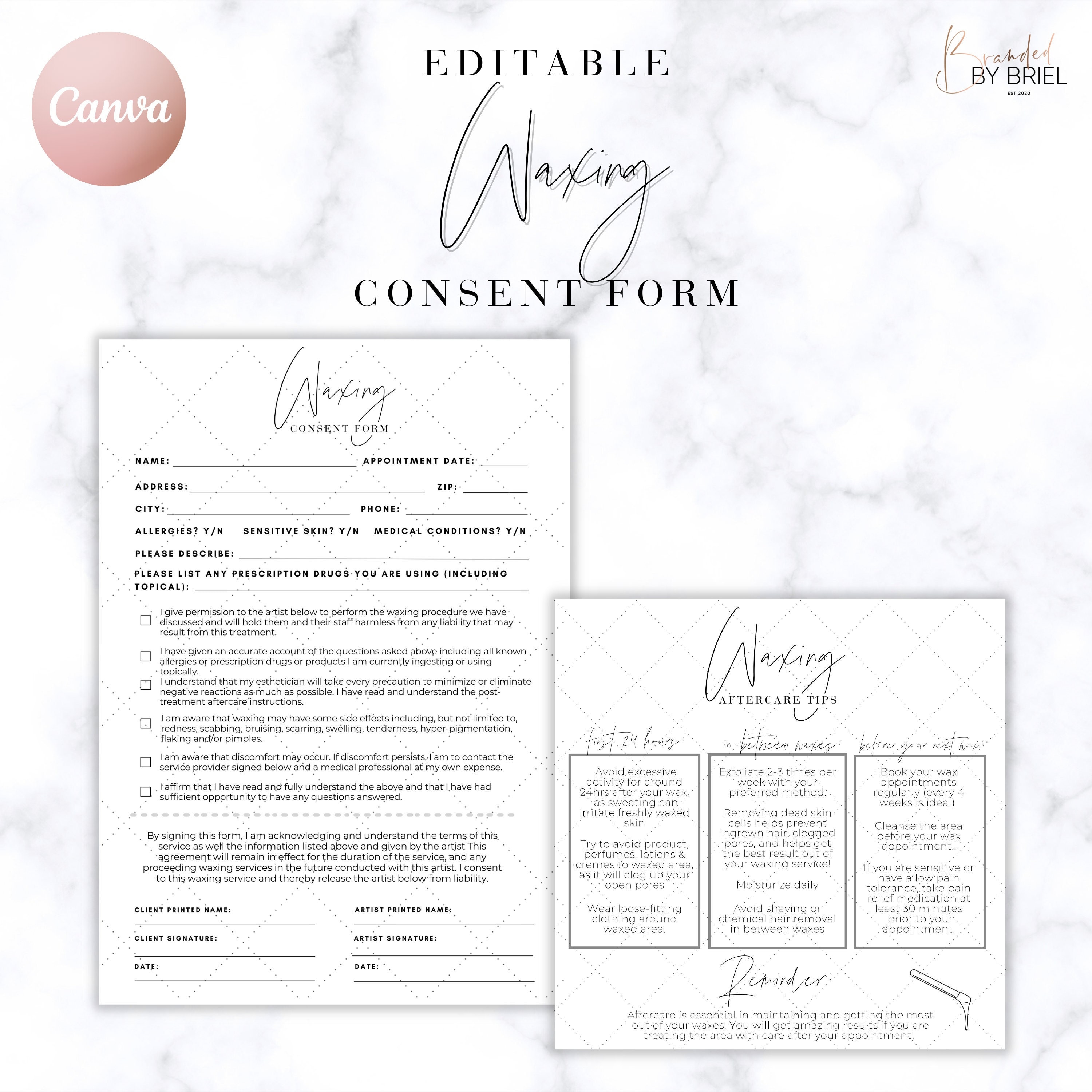 EDITABLE Waxing Consent Form - Etsy
