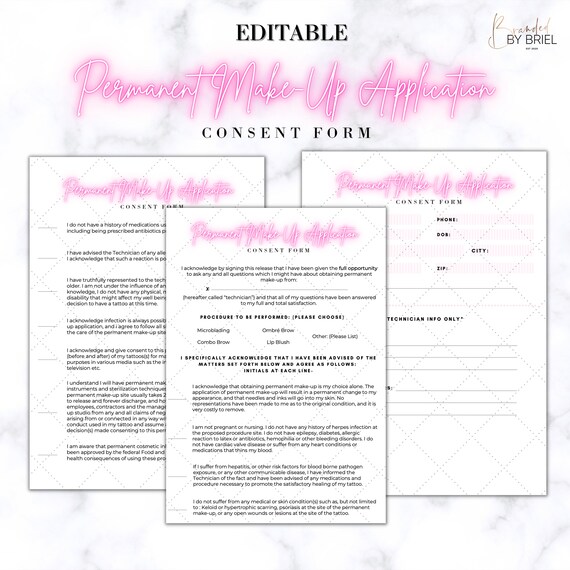 Editable Pink Permanent Makeup Consent Form - Etsy