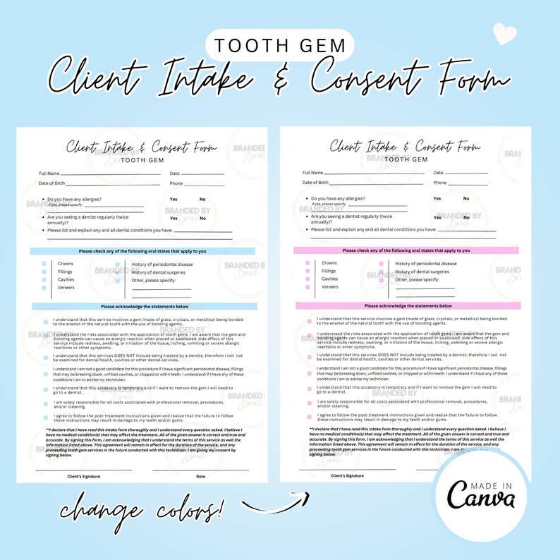 Editable Tooth Gem Consent Form Template - Etsy