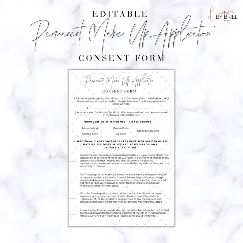 Editable Simple Permanent Makeup Consent Form - Etsy