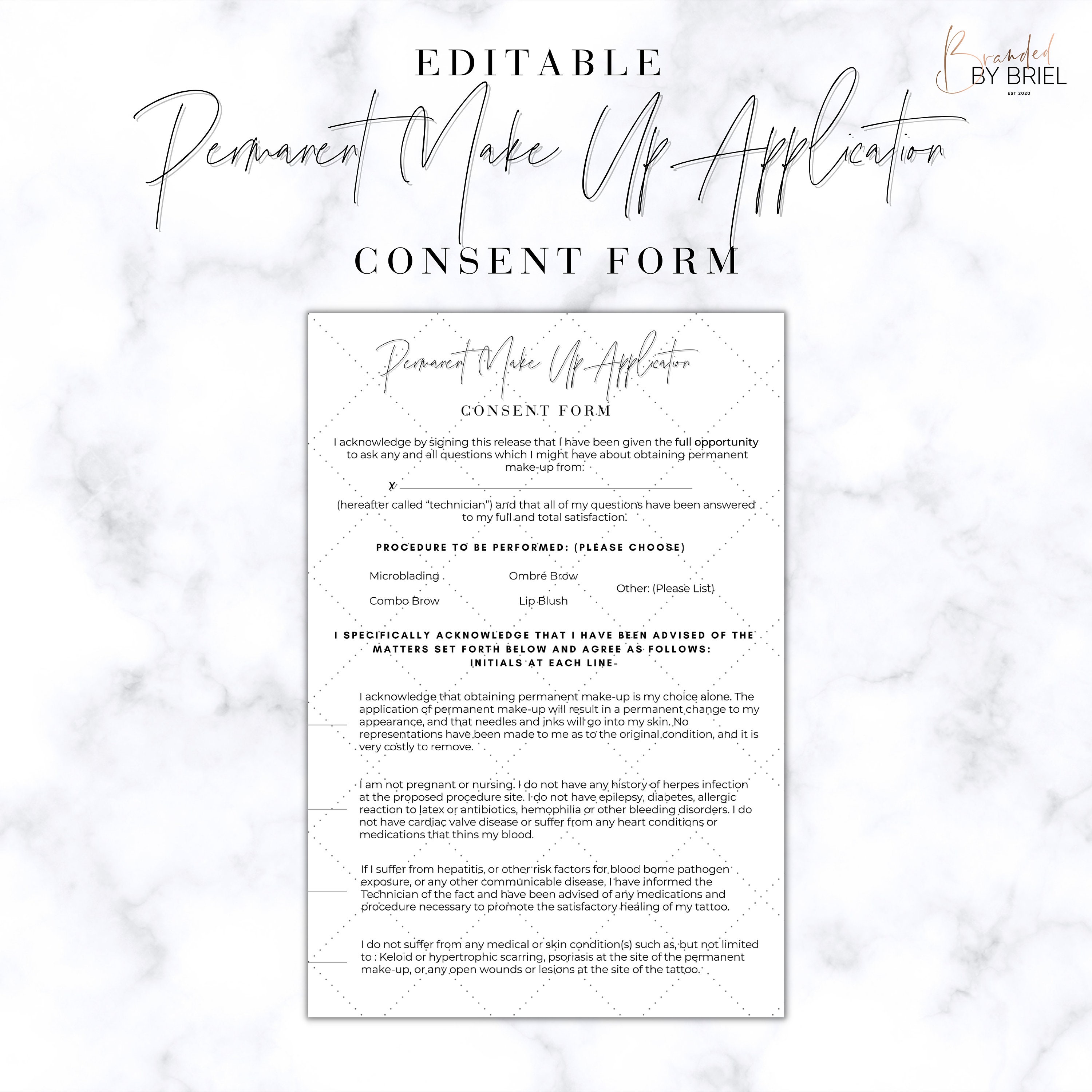 Editable Simple Permanent Makeup Consent Form - Etsy