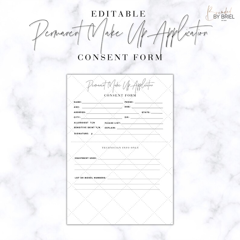 Editable Simple Permanent Makeup Consent Form - Etsy