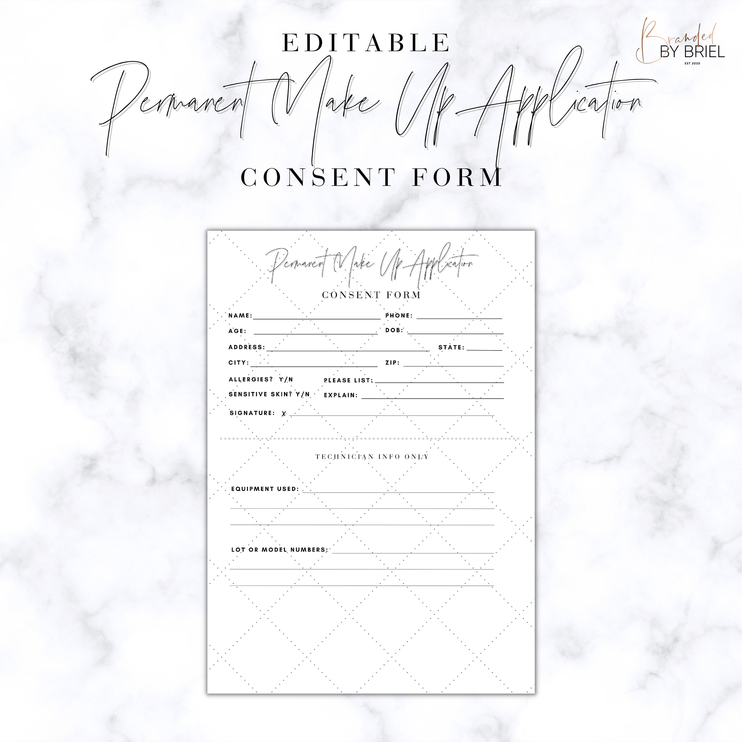 Editable Simple Permanent Makeup Consent Form - Etsy