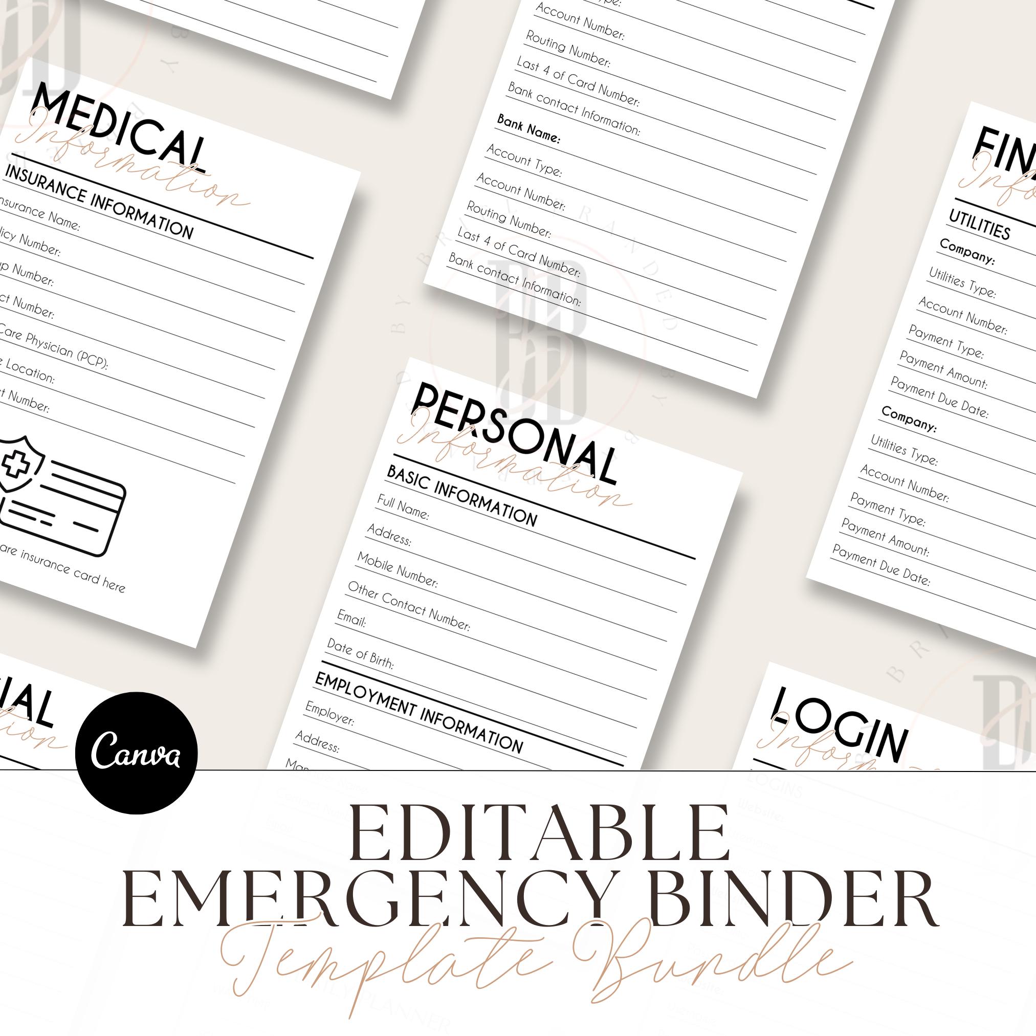 Editable Emergency Binder Template - Etsy