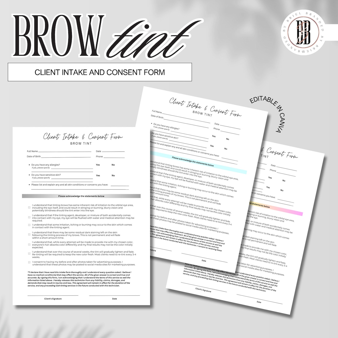 Editable Simple Client Intake and Brow Tint Consent Form - Etsy
