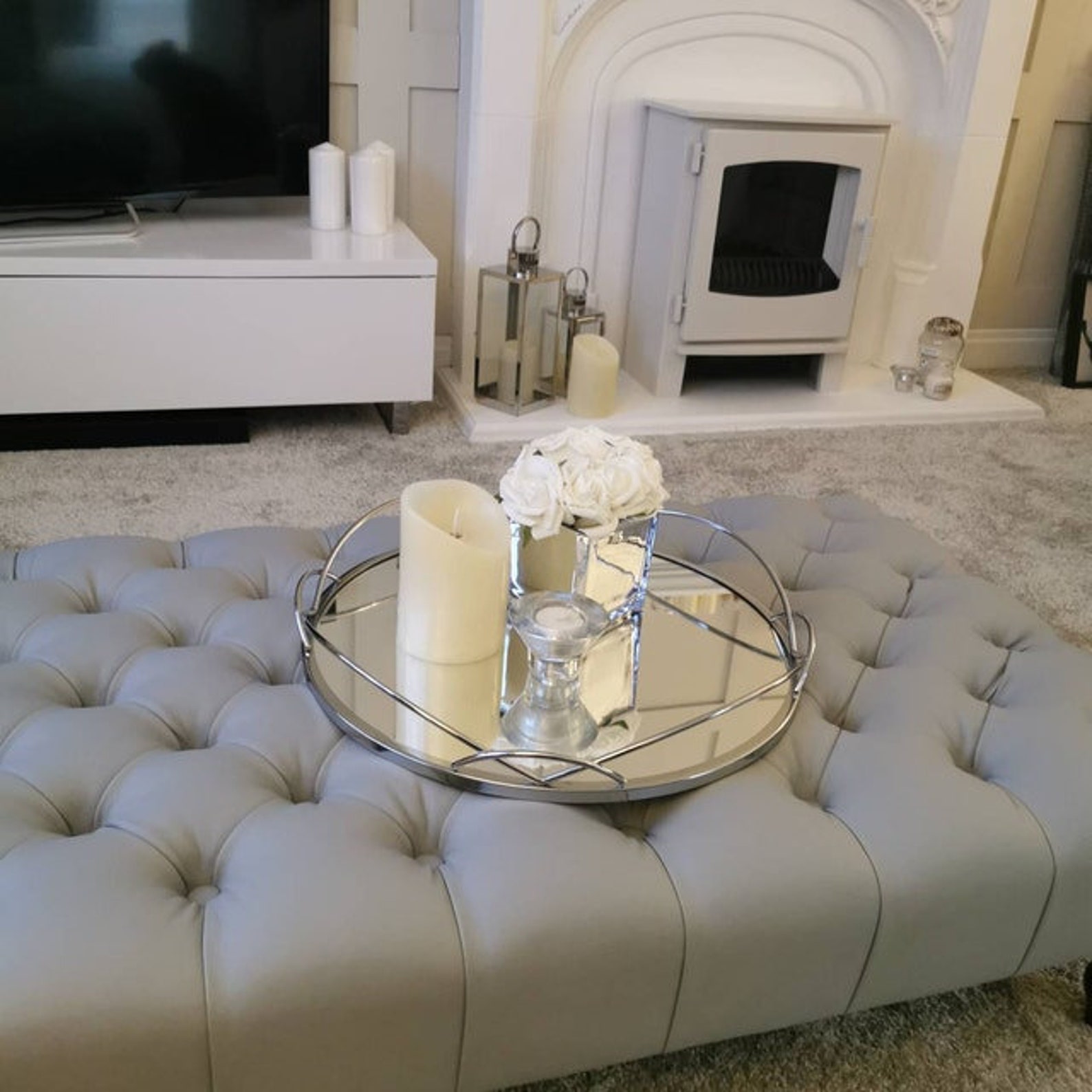 Large Bespoke Ottoman Footstool Coffee Table Chesterfield Style Deep ...