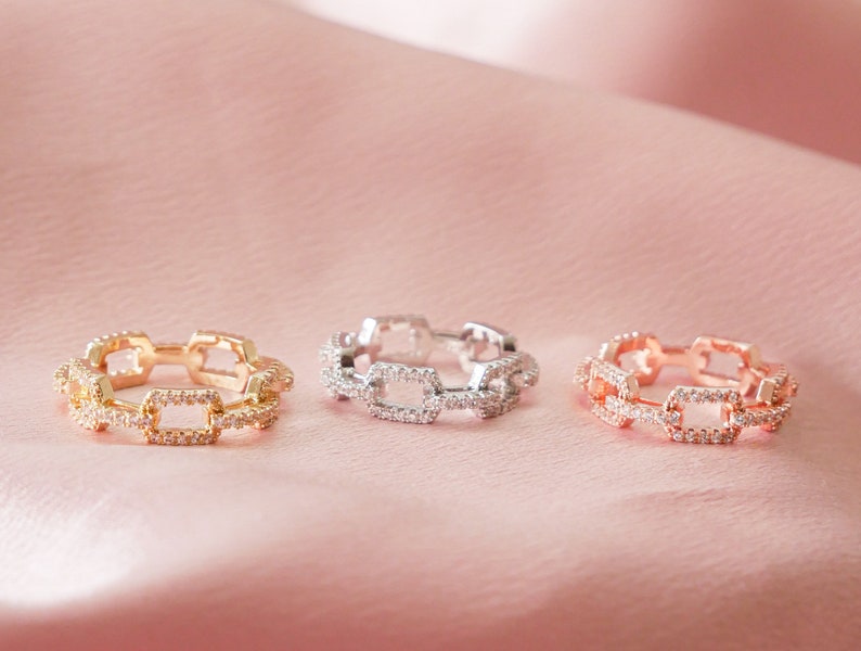 Chain Link CZ Cystral Paved Ring iced Out Chain Link Ring | Etsy