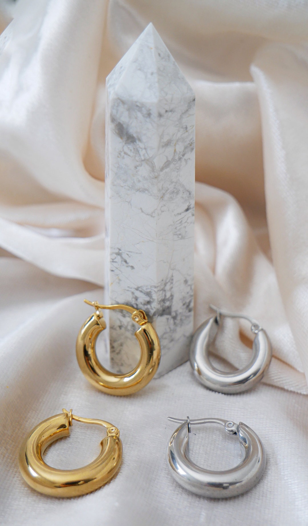 Thick Gold and Silver Hoop Earrings 20mm Hoops Gold Earring Minimalist ...