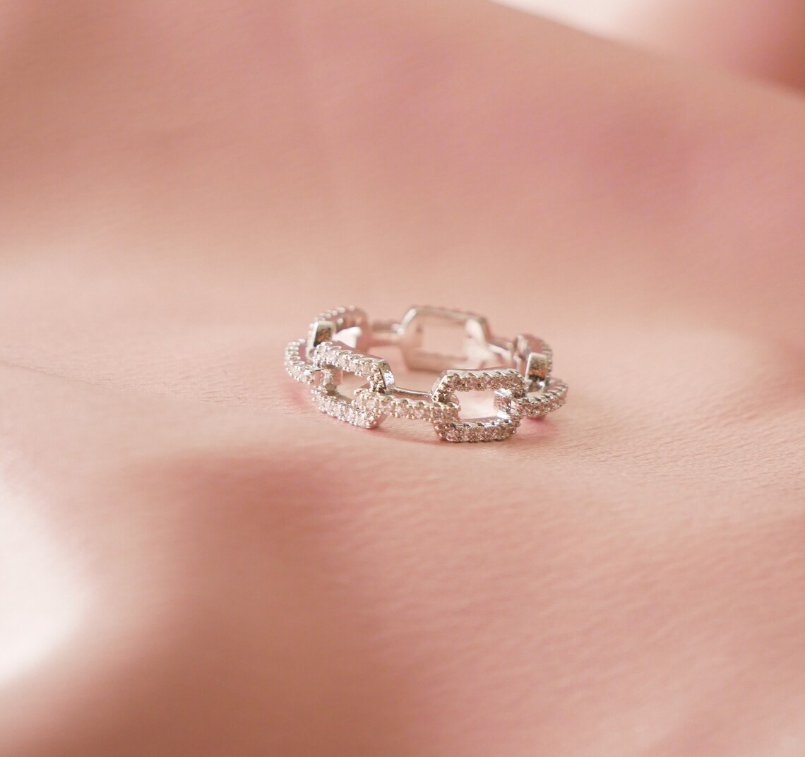 Chain Link CZ Cystral Paved Ring iced Out Chain Link Ring | Etsy