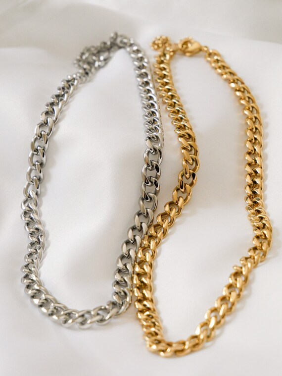 Stephanie Thick Cuban Chain Choker Necklace Stainless Steel | Etsy