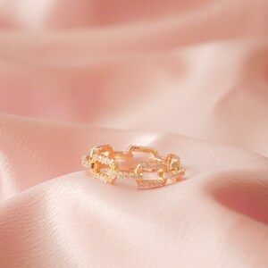 Chain Link CZ Cystral Paved Ring -iced Out Chain Link Ring, 18K Gold Plated Ring, Staking Ring ...