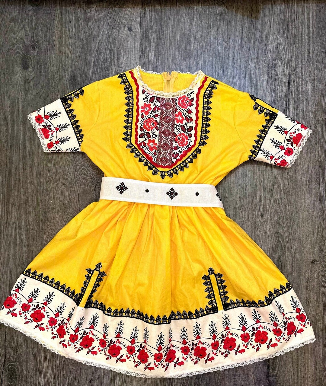 Yellow Cotton Folk Nouveau Dress, Bulgarian Floral Summer Dress - Etsy