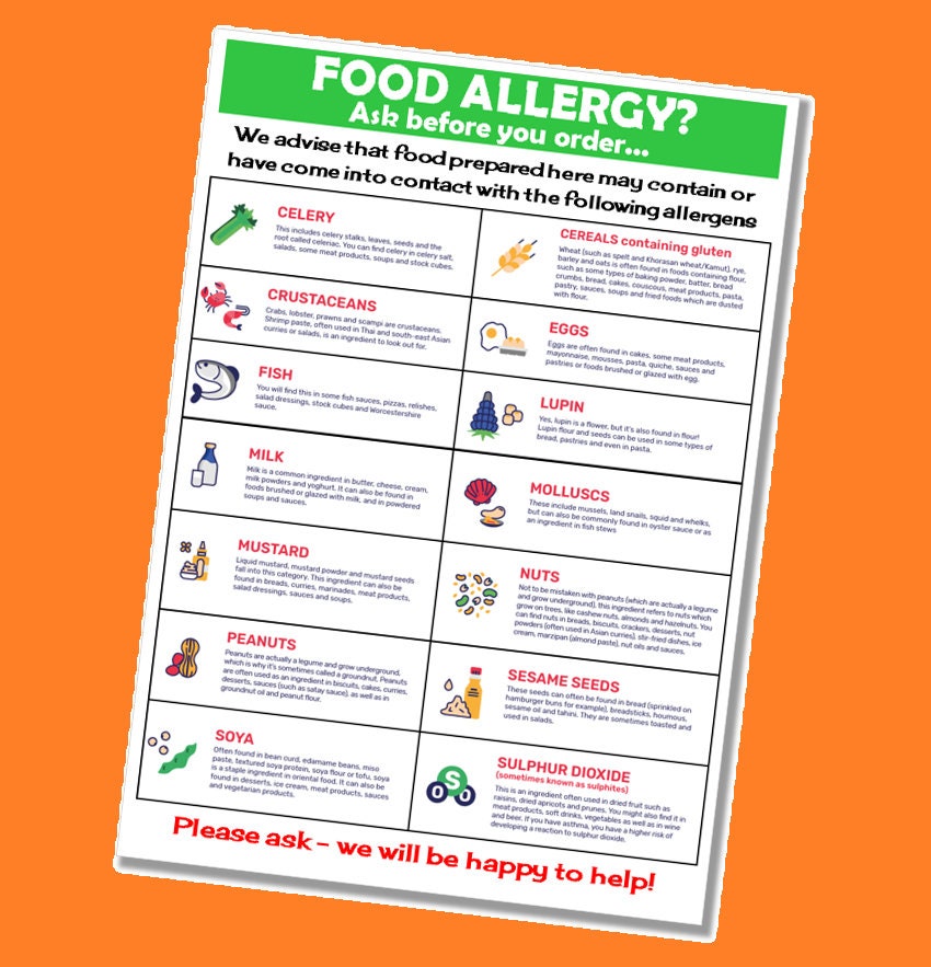 Food Allergy Allergen Sign A4 Laminated Restaurant Cafe - Etsy UK