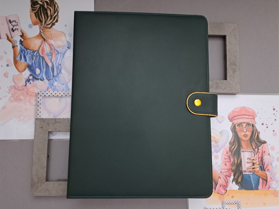 A4 Leather Folder Green Color / Leather Notebook Cover A4 / Notebook ...