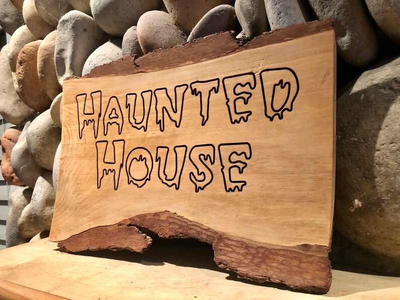 Halloween Signs Haunted House Live Edge Sign Laser Engraved - Etsy