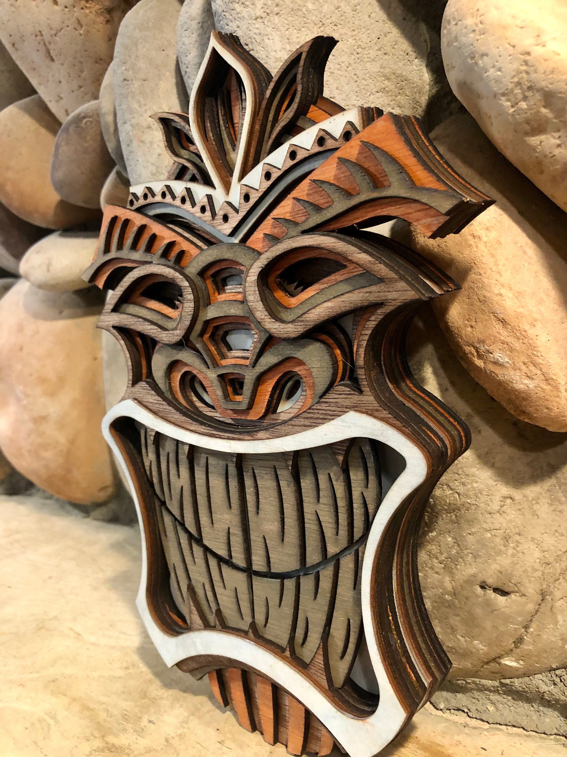 3D Layered Tiki Head Wall Art - Etsy