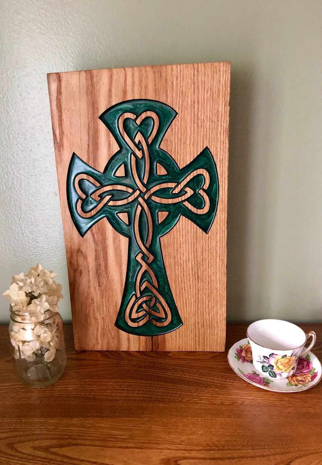 Celtic Cross Wall Decor, Shelf Display, Reclaimed Oak, Laser Engraved ...