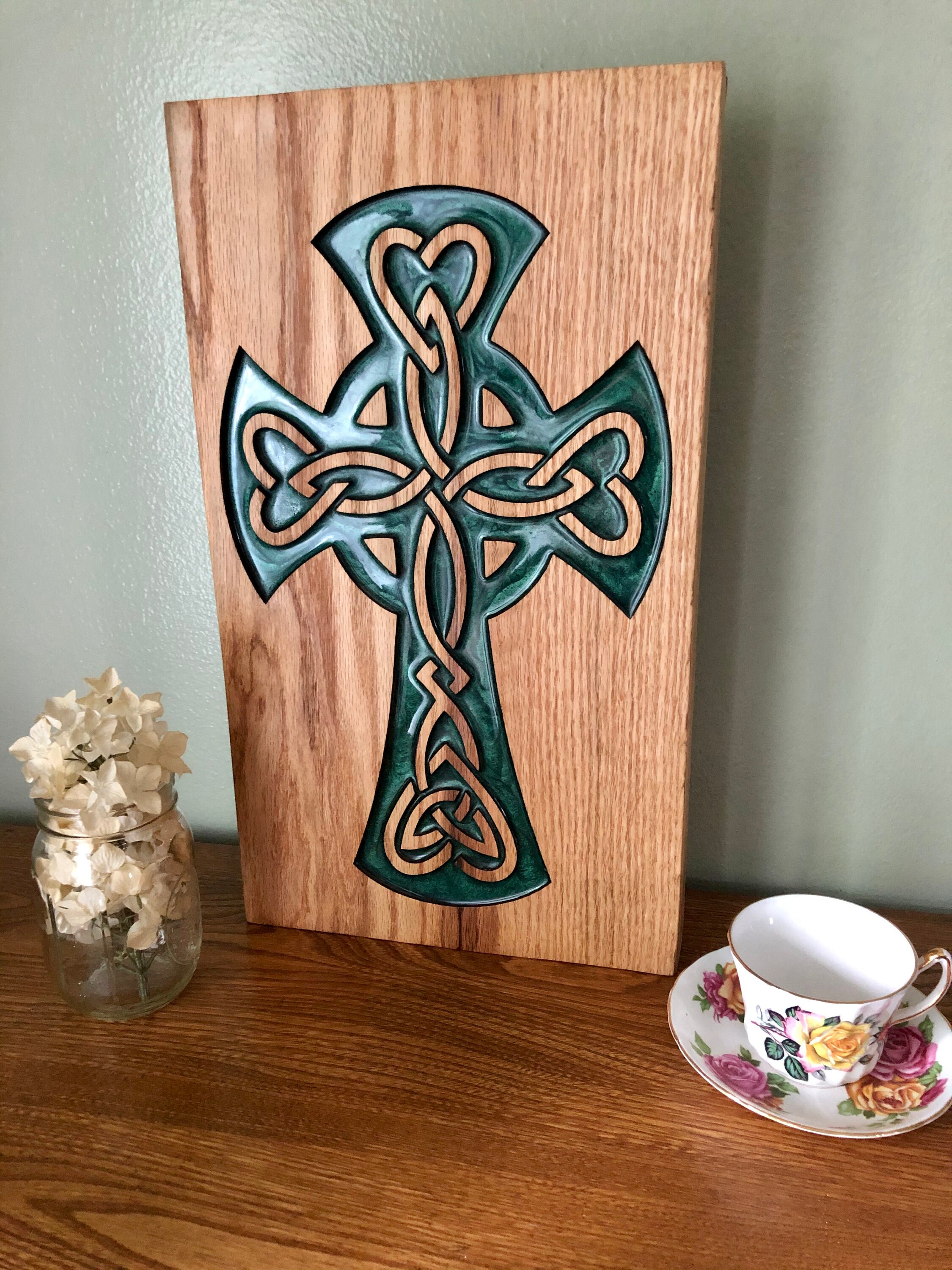 Celtic Cross Wall Decor, Shelf Display, Reclaimed Oak, Laser Engraved ...