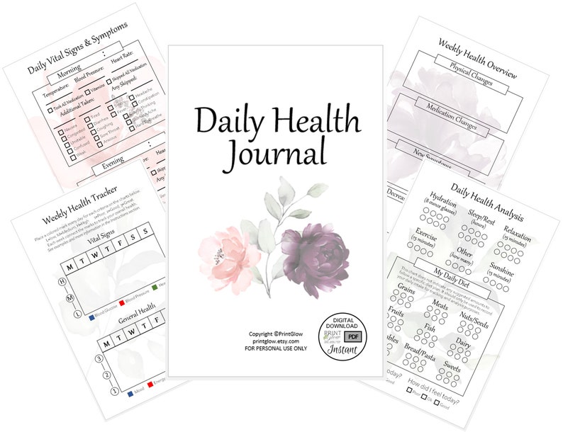 Floral Daily Health Journal: Printable Digital Health - Etsy