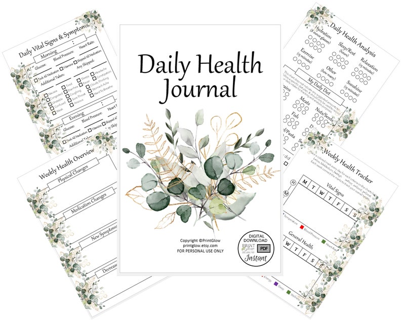 Foliage Daily Health Journal: Printable Digital Health Journal Medical ...