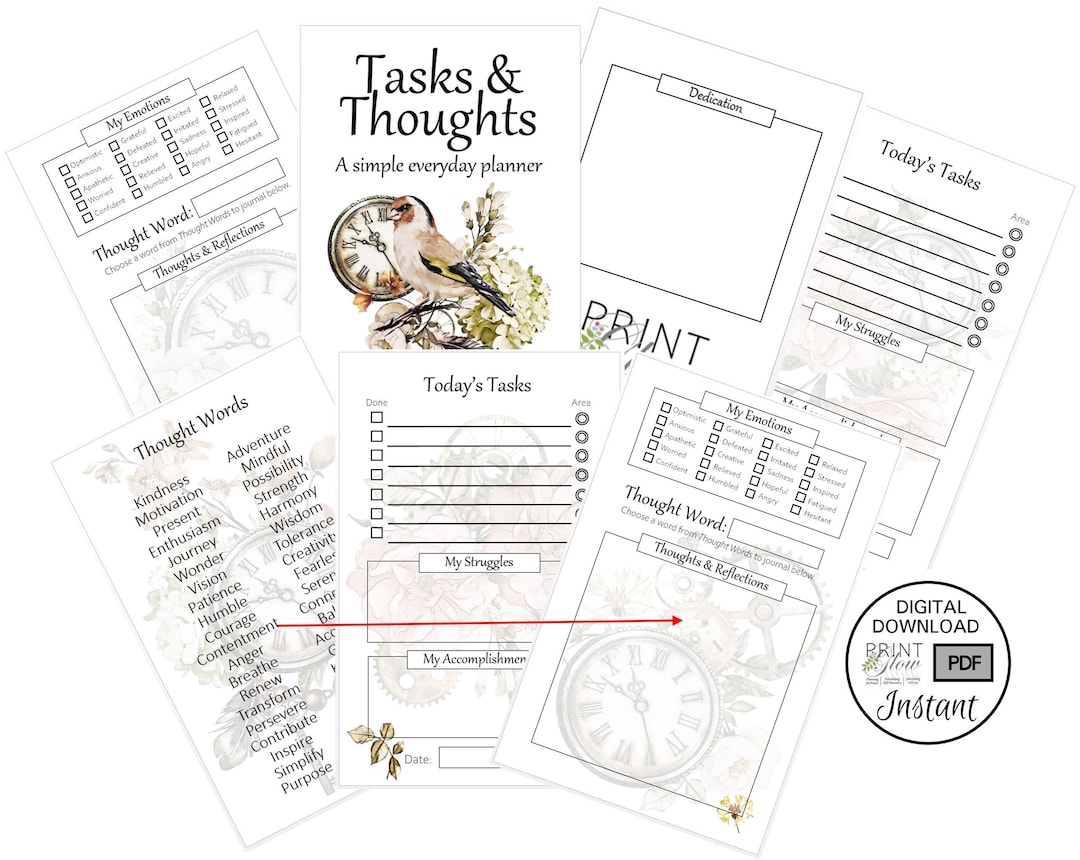 Vintage Tasks & Thoughts Planner: Printable | Digital Planner | Simple ...