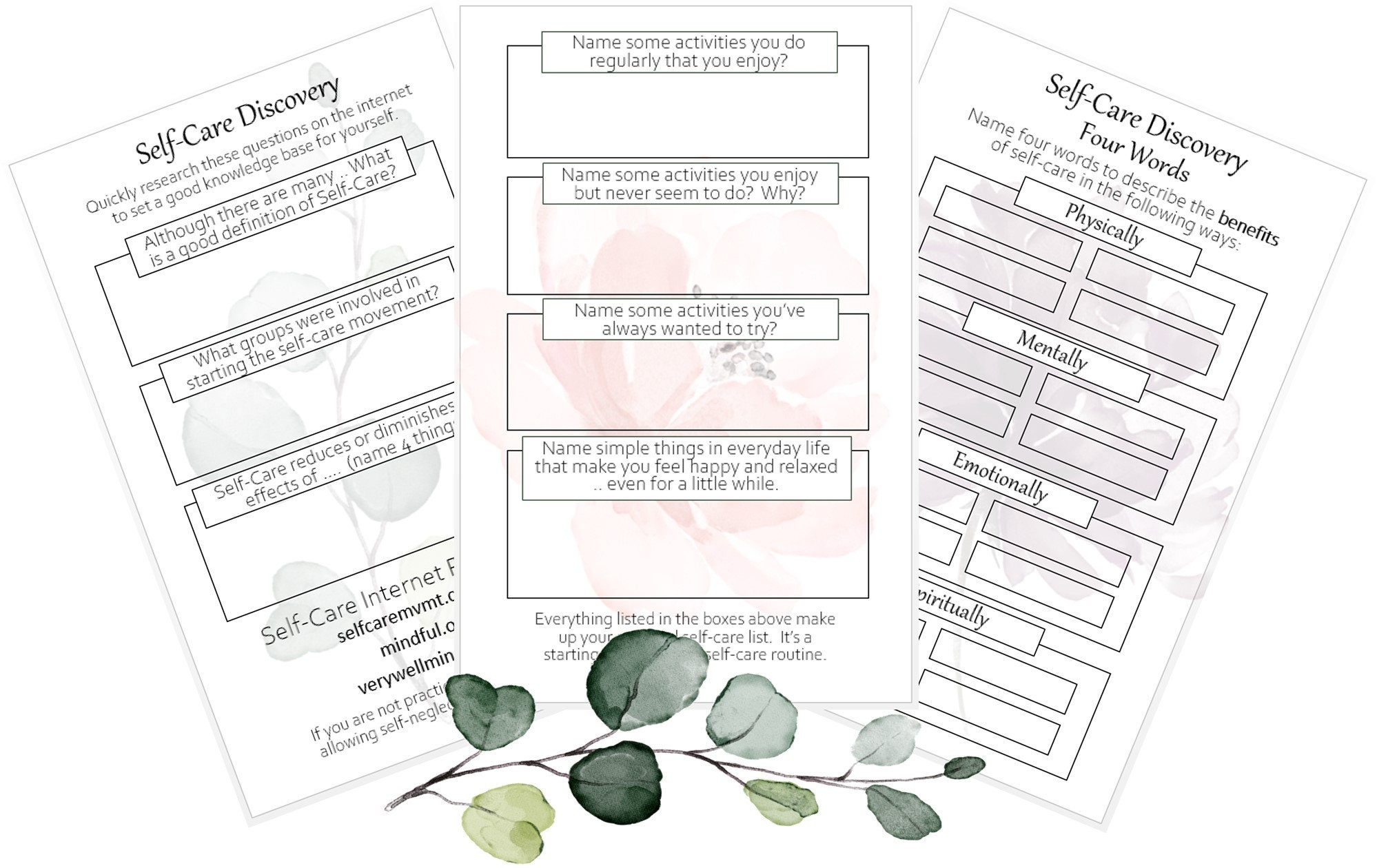 Floral Self-care Challenge: Printable | Digital Planner | Self-care ...