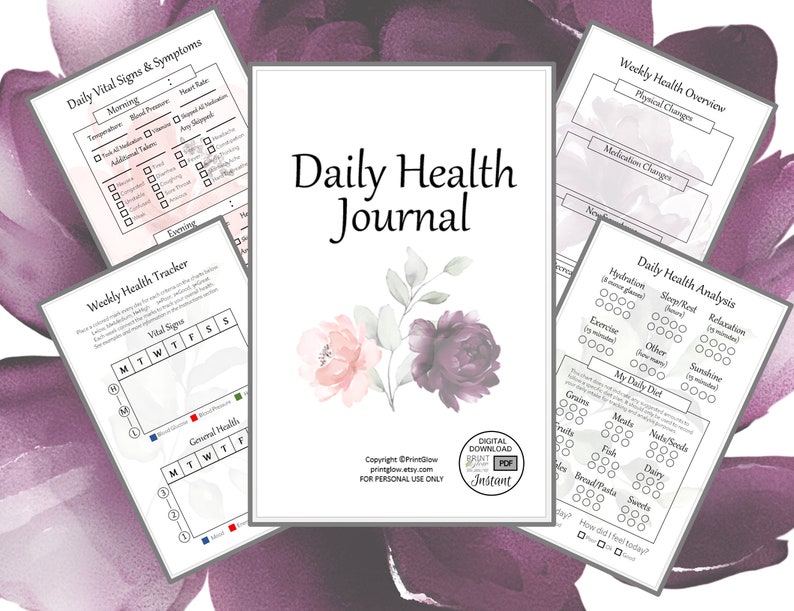 Floral Daily Health Journal: Printable Digital Health - Etsy