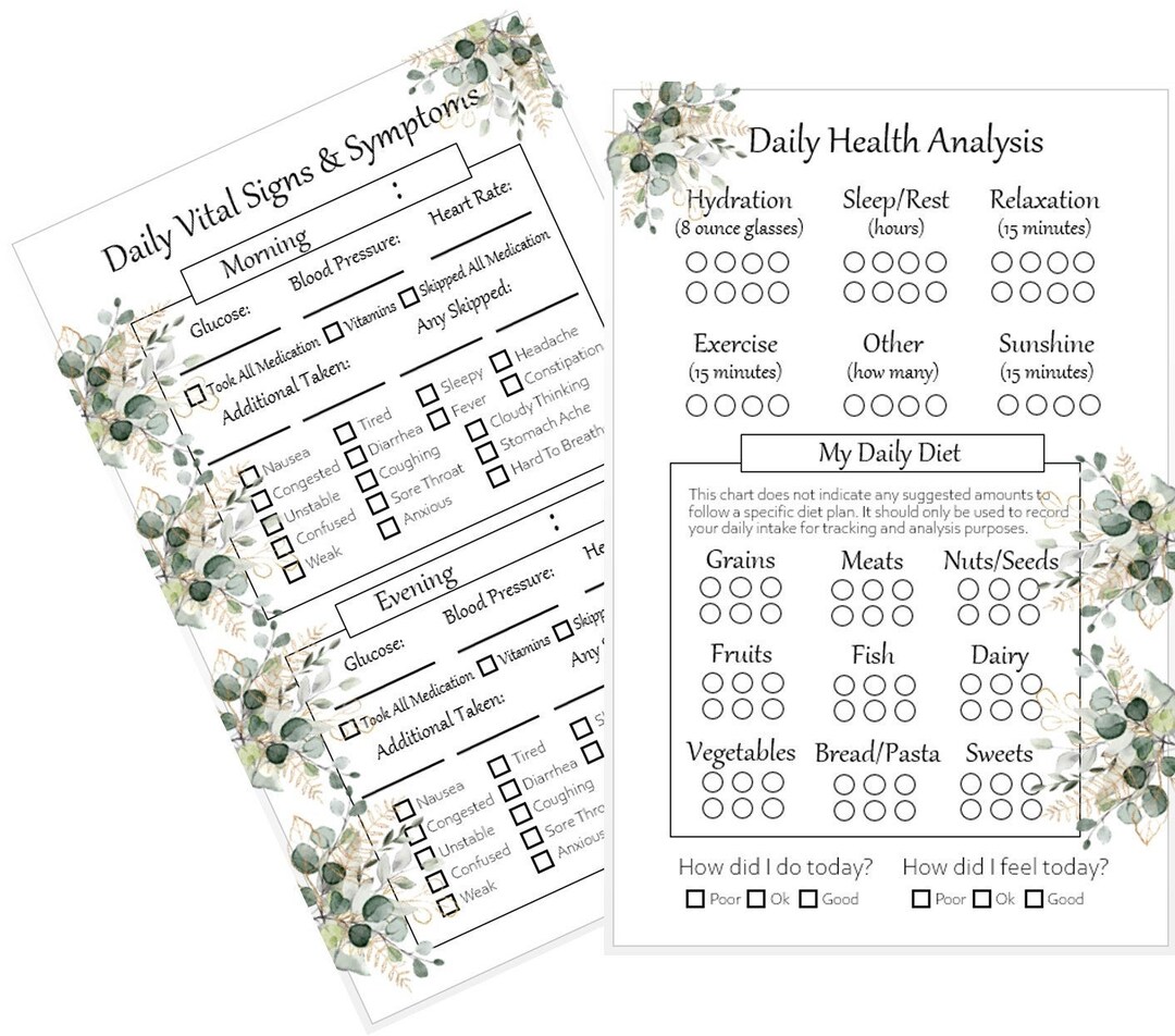 Foliage Daily Health Journal: Printable Digital Health Journal Medical ...