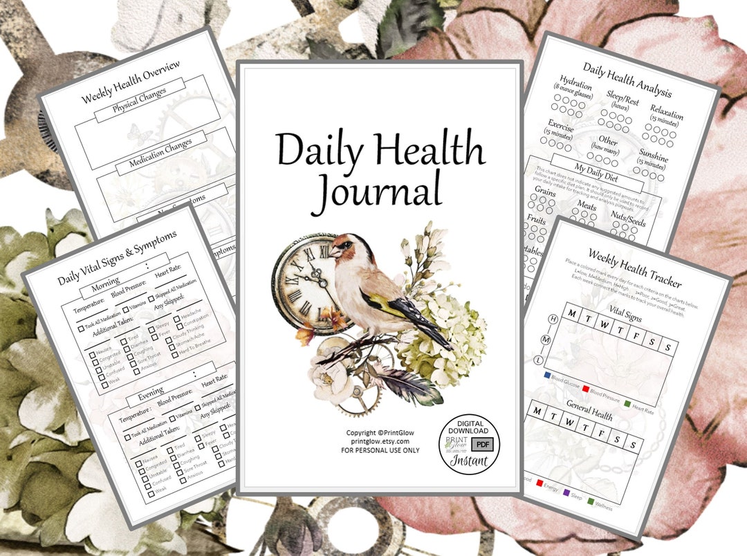 Vintage Daily Health Journal: Printable | Digital | Health Journal ...