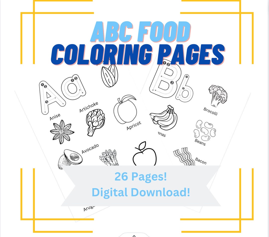 Printable Alphabet Coloring Pages Digital Download Learn About Food! 26 ...