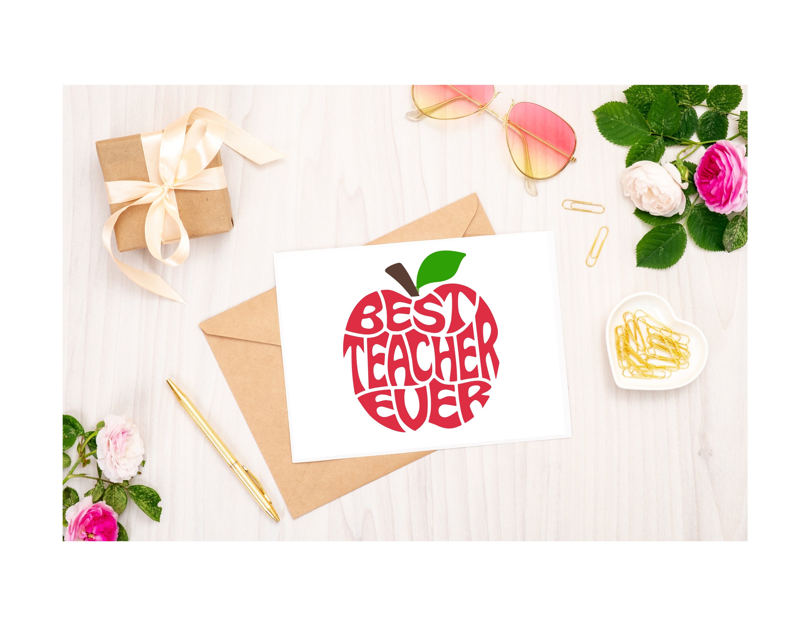 Teacher Appreciation Card DIGITAL Download Best Teacher Ever Apple ...
