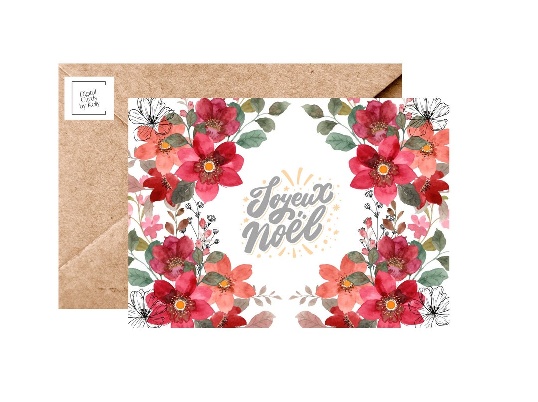 Joyeux Noel Card - DIGITAL Download - Beautiful Floral Printable ...