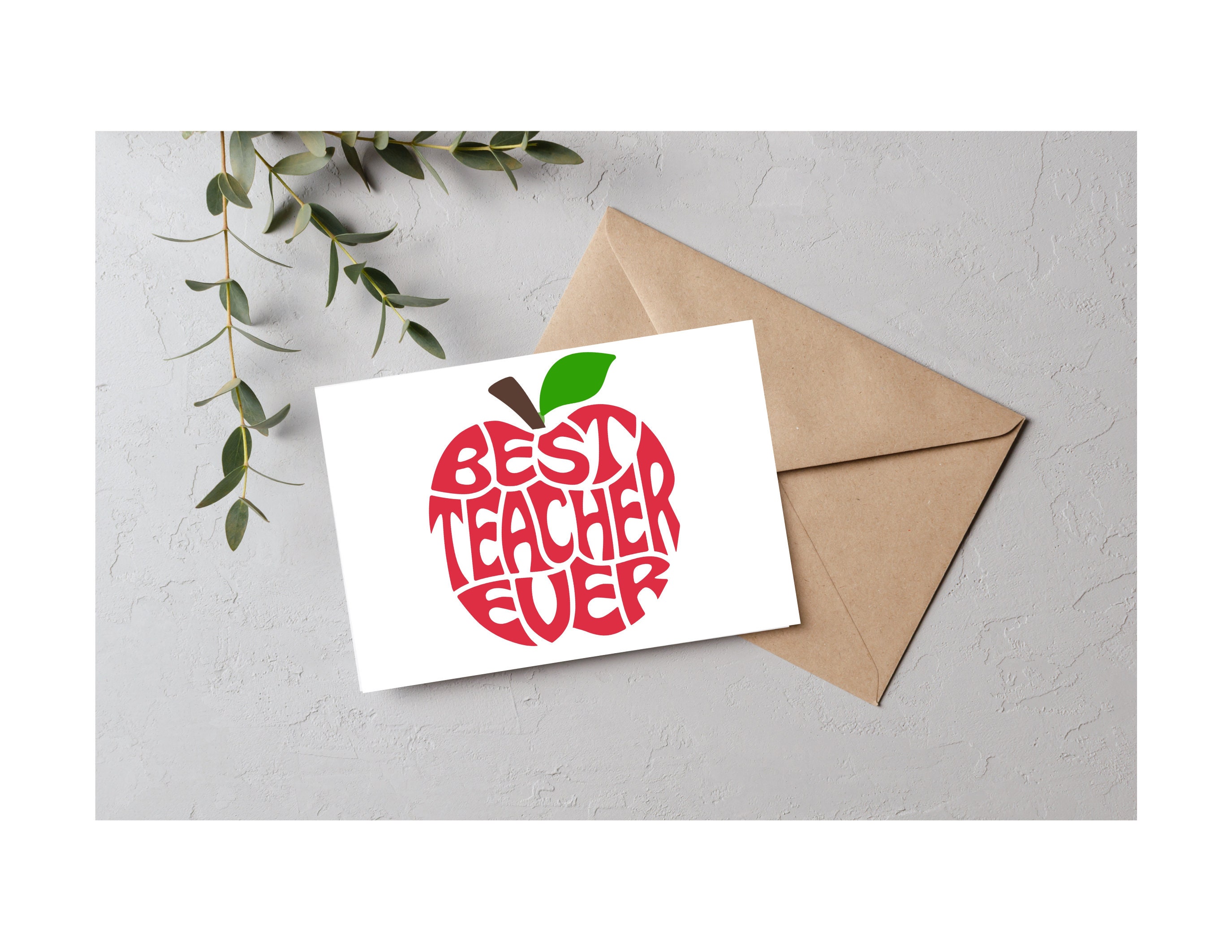 Teacher Appreciation Card DIGITAL Download Best Teacher Ever Apple ...