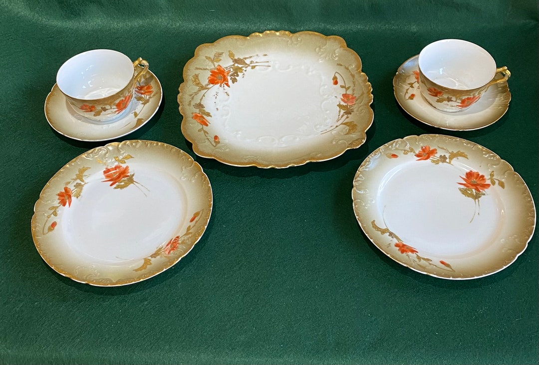 Art Nouveau Limoges Porcelain Trio: GDA Red Poppy Tea Set - Etsy