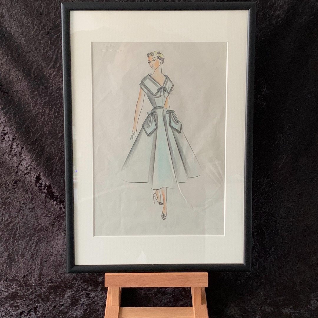 1940s Dior Style Fashion Design Drawing: Zara Design, England - Etsy